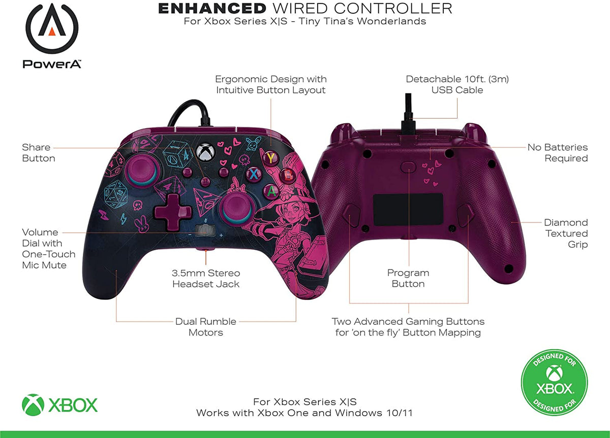 Xbox One Controller Wired Power A Tiny Tina's Wonderlands New – Iceman ...